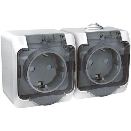 Розетка Systeme Electric (schneider Electric) SCHNEIDER ELECTRIC этюд 2-я с/з со шторками, с крышкой IP44, Белый, PA16-244B, PA16-244B