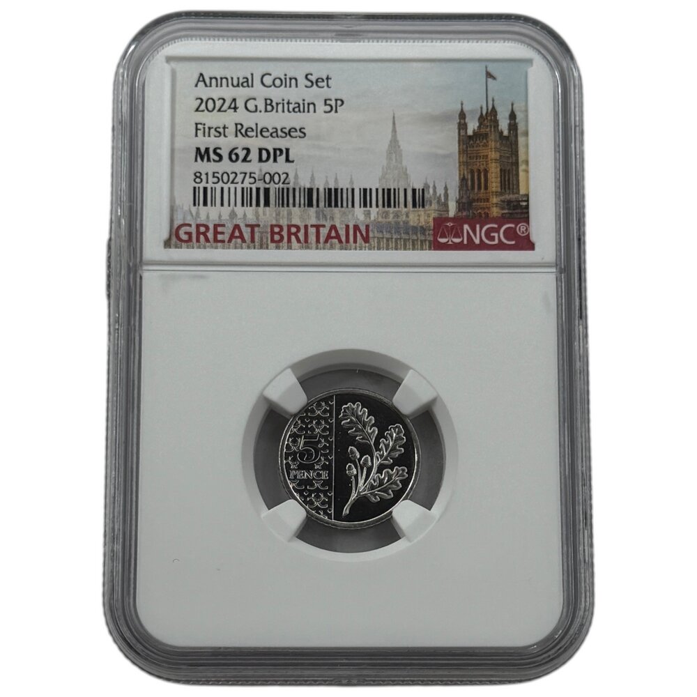 Великобритания 5 пенсов 2024 г. (Ni/St) (Слаб NGC MS 62 DPL)