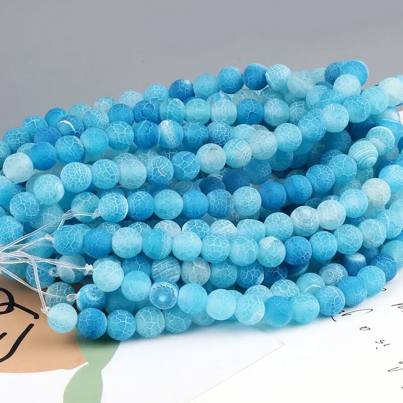 Агат морозный с трещинками 8 мм, бусины из натуральных камней 30 шт, Разноцветный, для создания украшений-