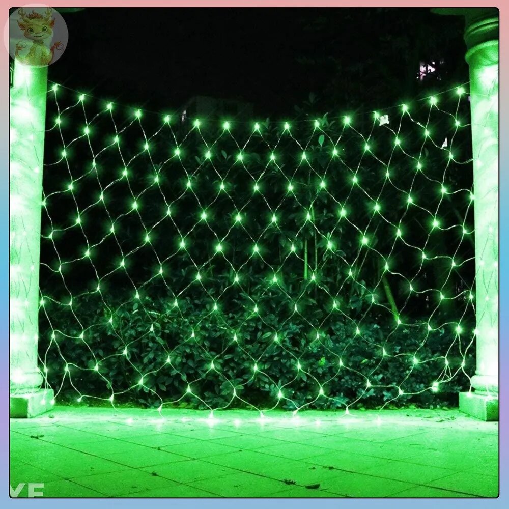 Электрогирлянда уличная Сетка 880 ламп, 6 м, 1 шт. Зеленая сетка для улицы