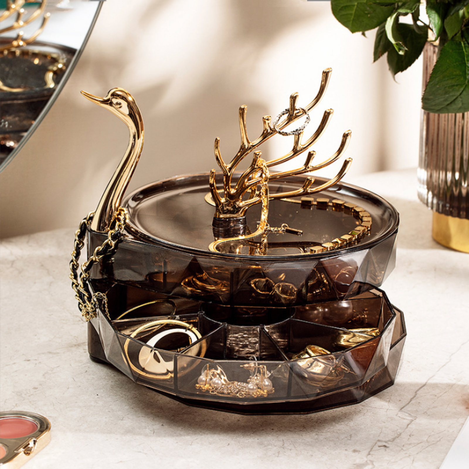 Трехслойная шкатулка MyPads для украшений в форме лебедя с прозрачными крышками