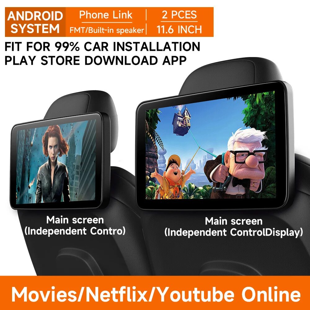 11,6-дюймовый экран, 2 шт, Android, монитор подголовника автомобиля, IPS 2p Main Screen 11.6