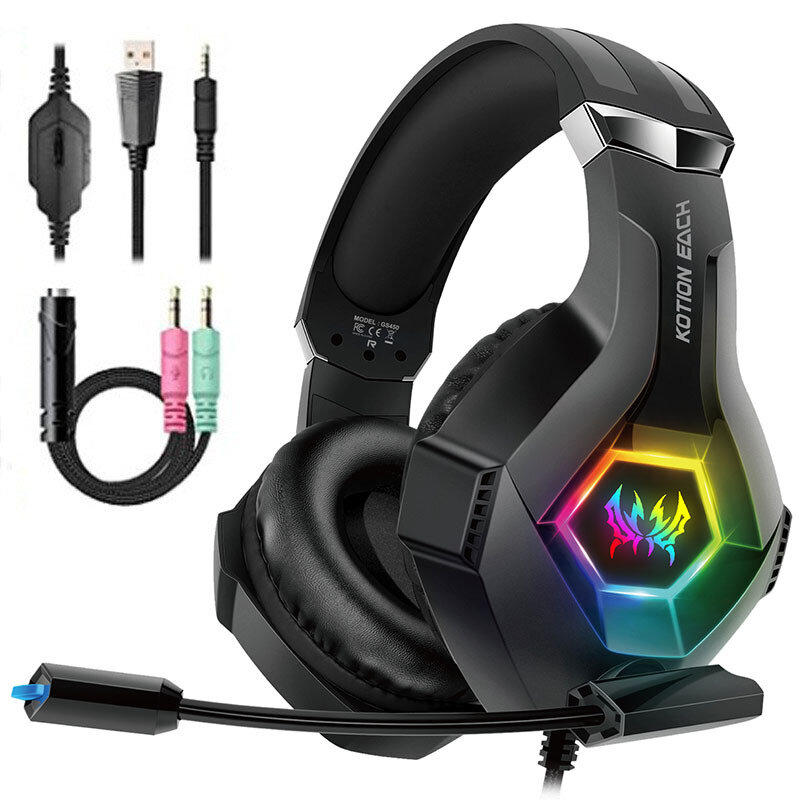 Beexcellent GS450 RGB Чёрная игровая гарнитура с 3.5 мм кабелем для ПК и мобильных устройств