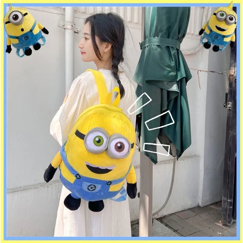 Рюкзак Миньон желтый плюшевый для девочек для детей 3-5 лет