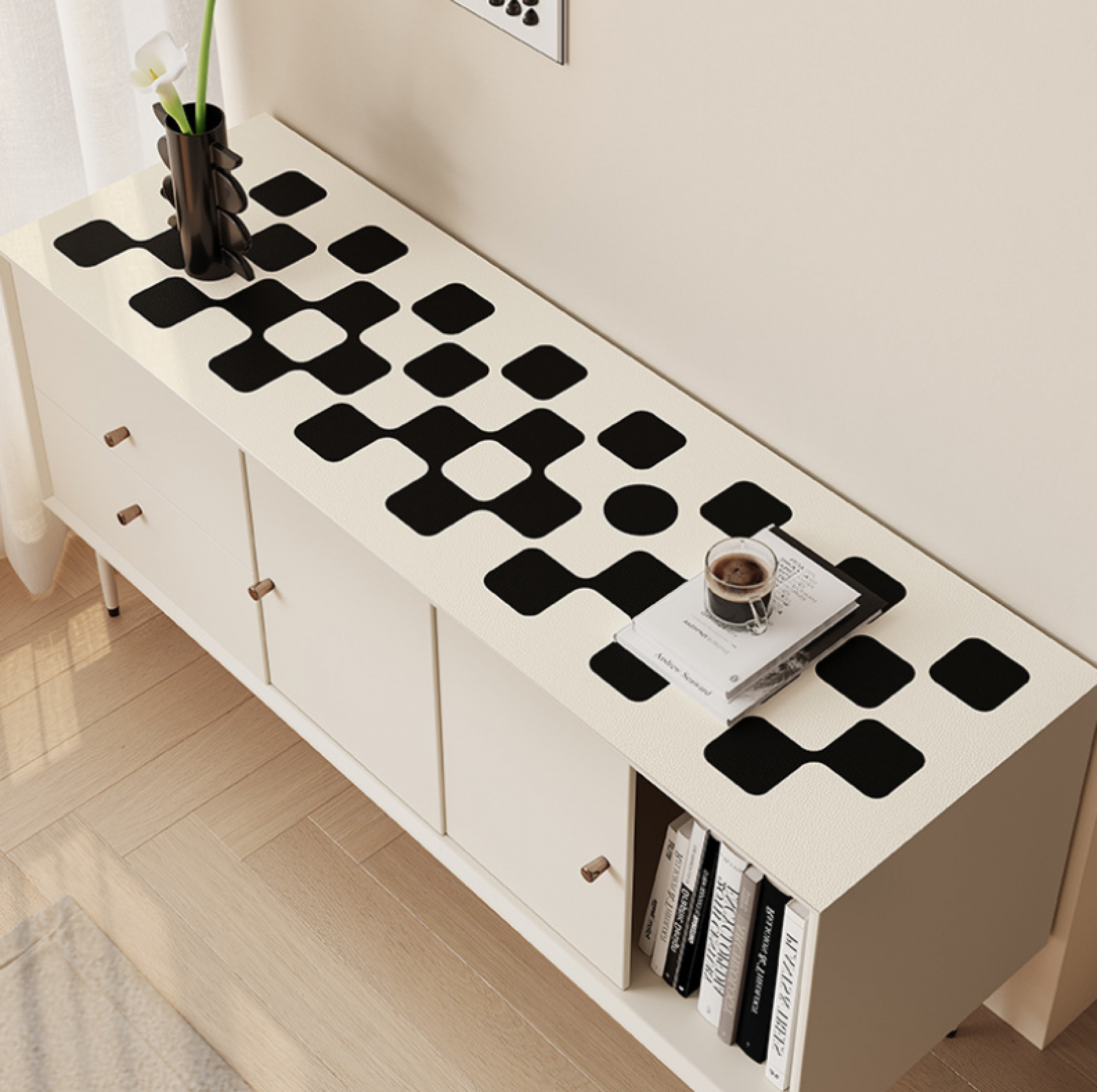 Коврик из экокожи MyPads с шахматным рисунком черно-белый обрезной