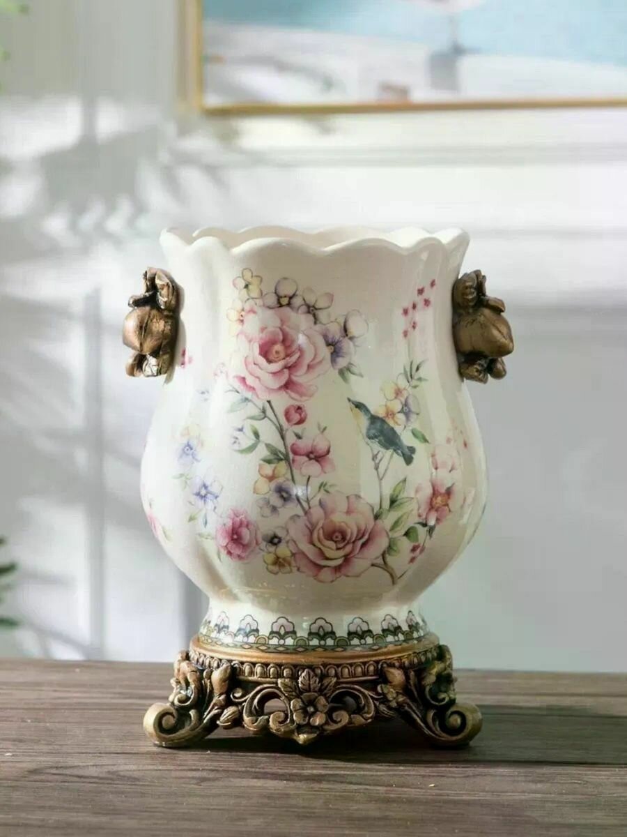Ваза "шинуазри", 21 см , Керамика, 1 шт