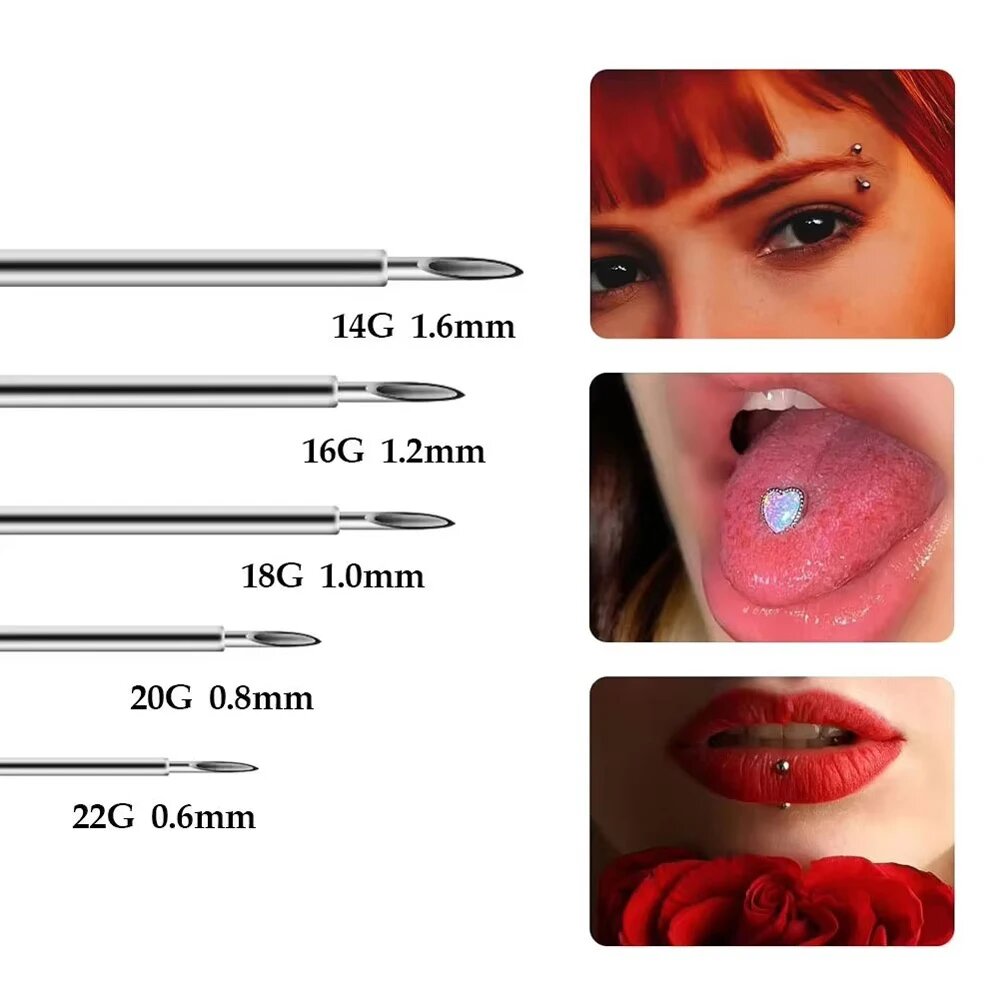 Одноразовые иглы для пирсинга Gakonp 14G 16G 18G 20G 22G 50pcs, 22G 0.6mm