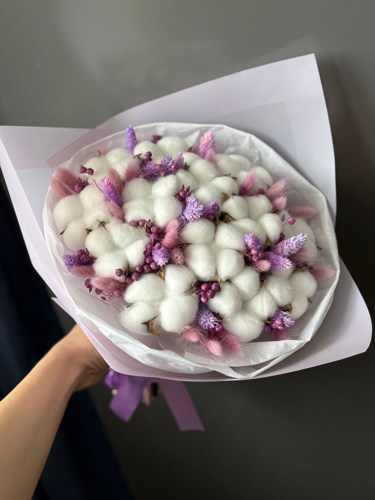 Букет из хлопка и льна сиреневый