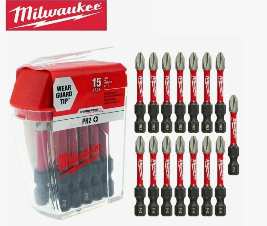 Набор бит PH2 SHOCKWAVE 15 шт (51мм) + кейс Milwaukee