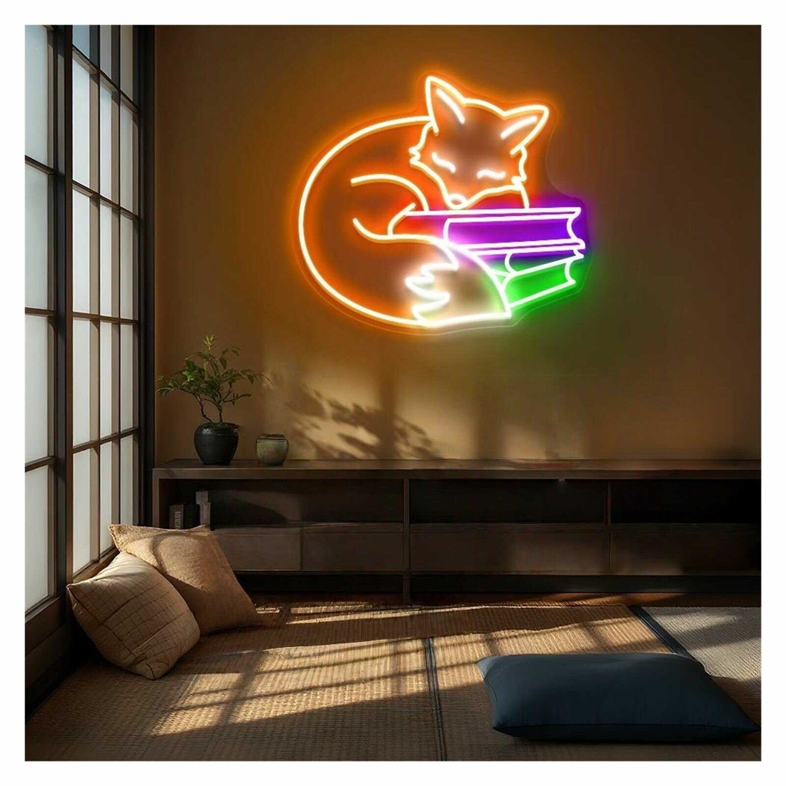 Неоновая Вывеска Лиса Спит На Книге Для Декора Стен 42смx48см