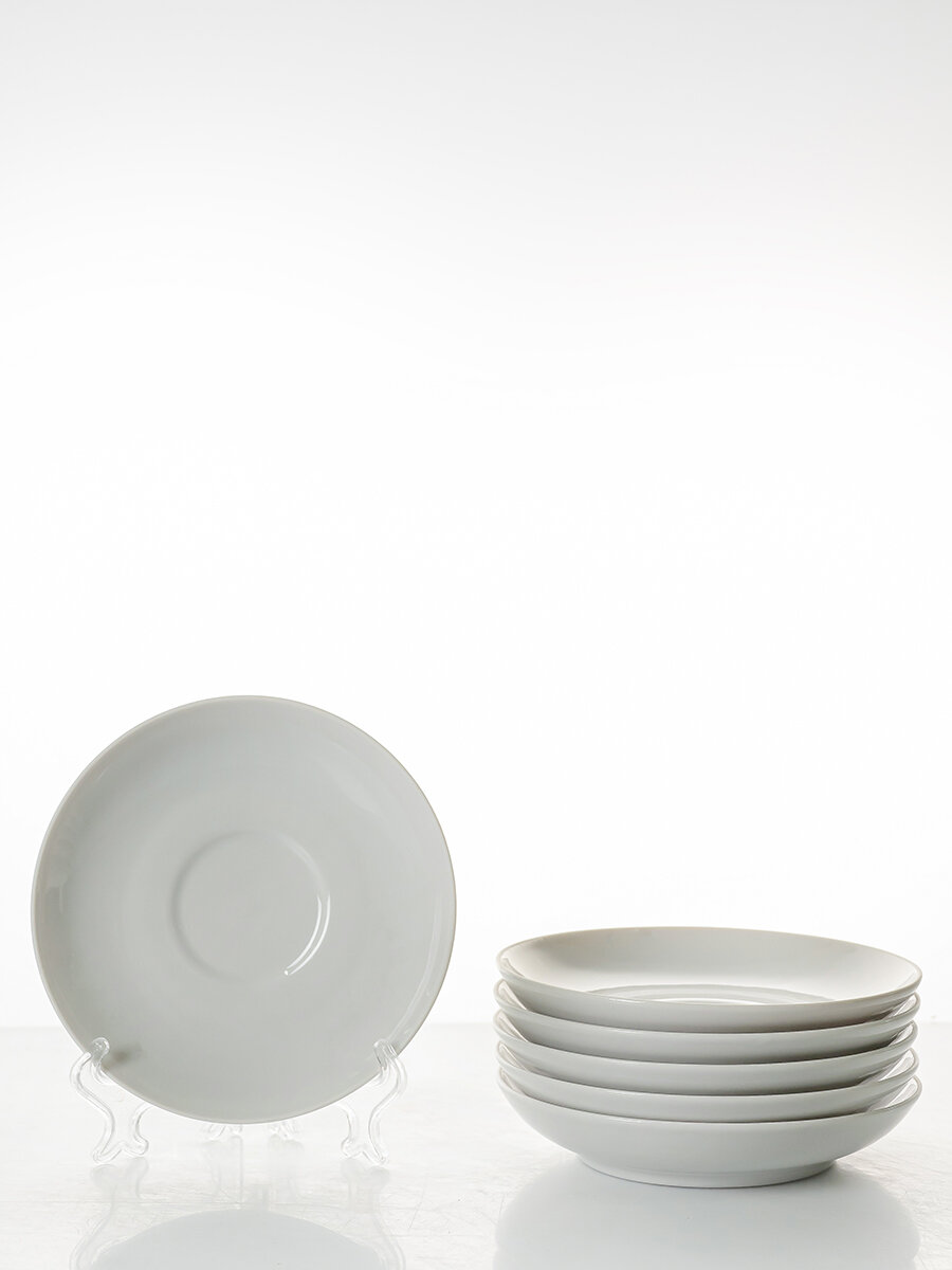 Набор фарфоровых блюдец чайных 140 мм. ф. Унифицированный Белое, Дулево, 6 шт.