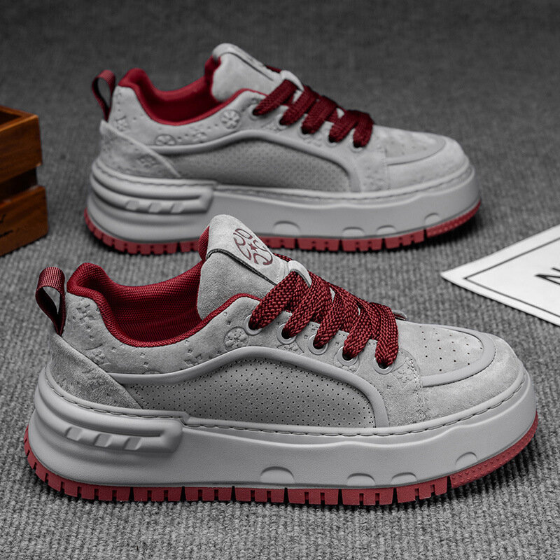 LUO Кеды Молодежь Осенняя Увеличение роста Кожа/gray red