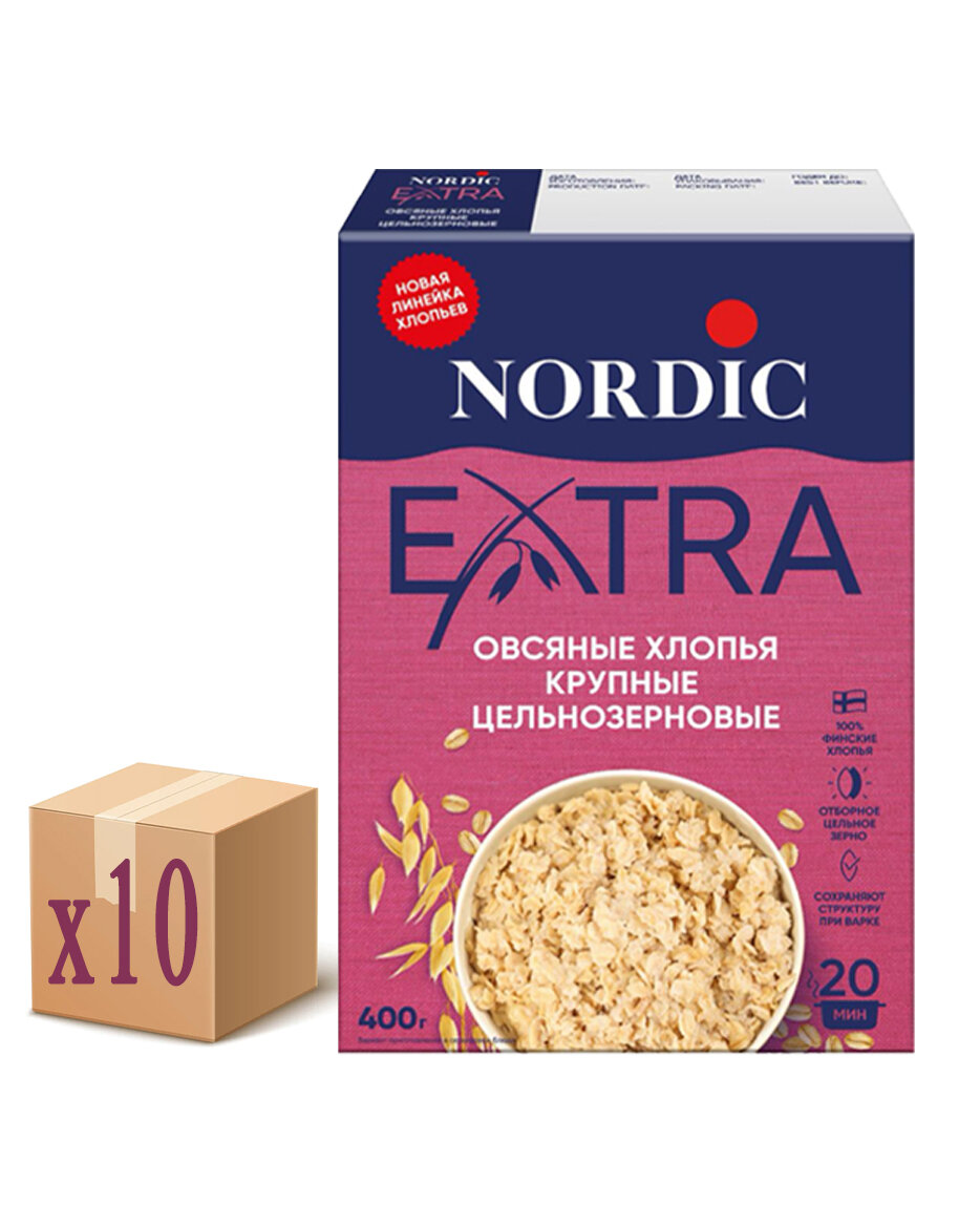 Овсяные хлопья Nordic крупные цельнозерновые, 400г х 10шт (overnight oats)
