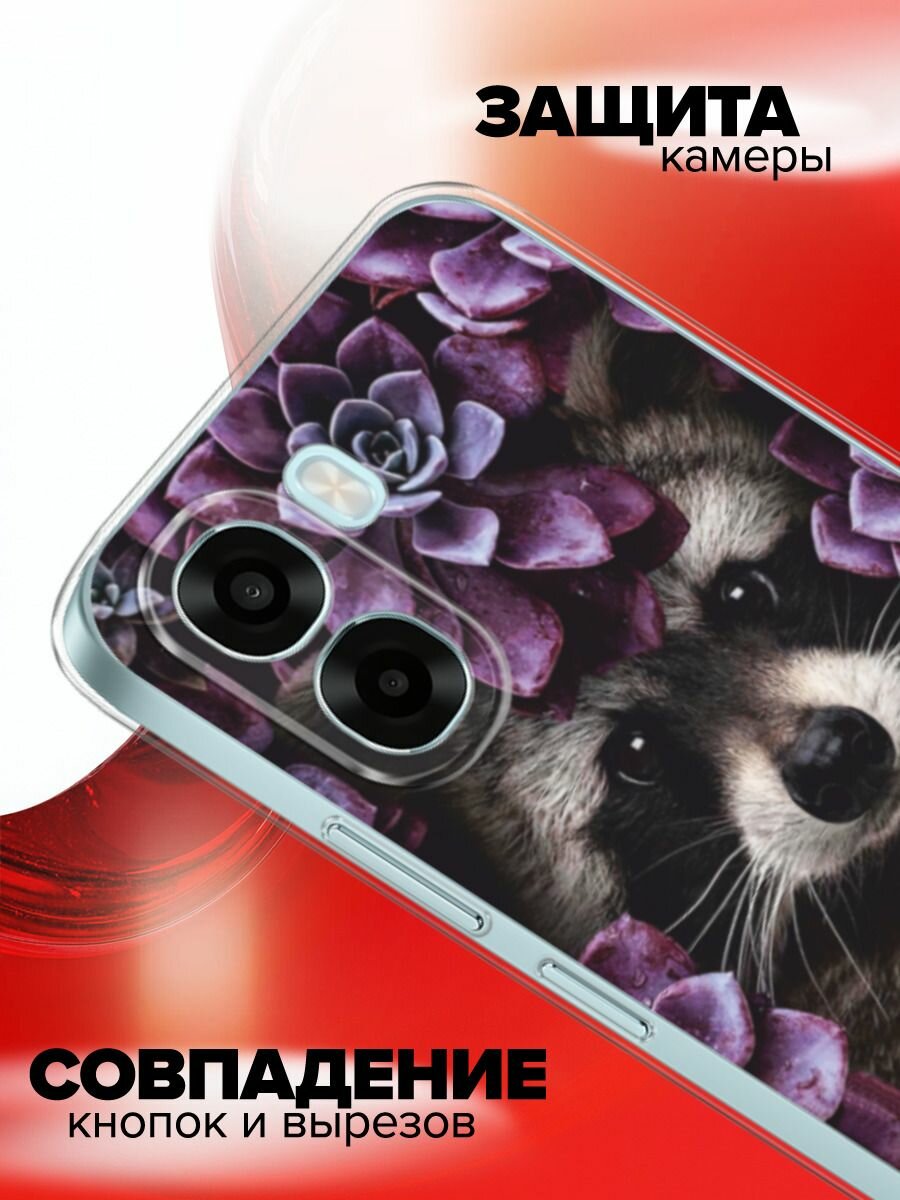 Силиконовый чехол на Oppo A6x / Оппо A6x с принтом Милашка енот — фото 1