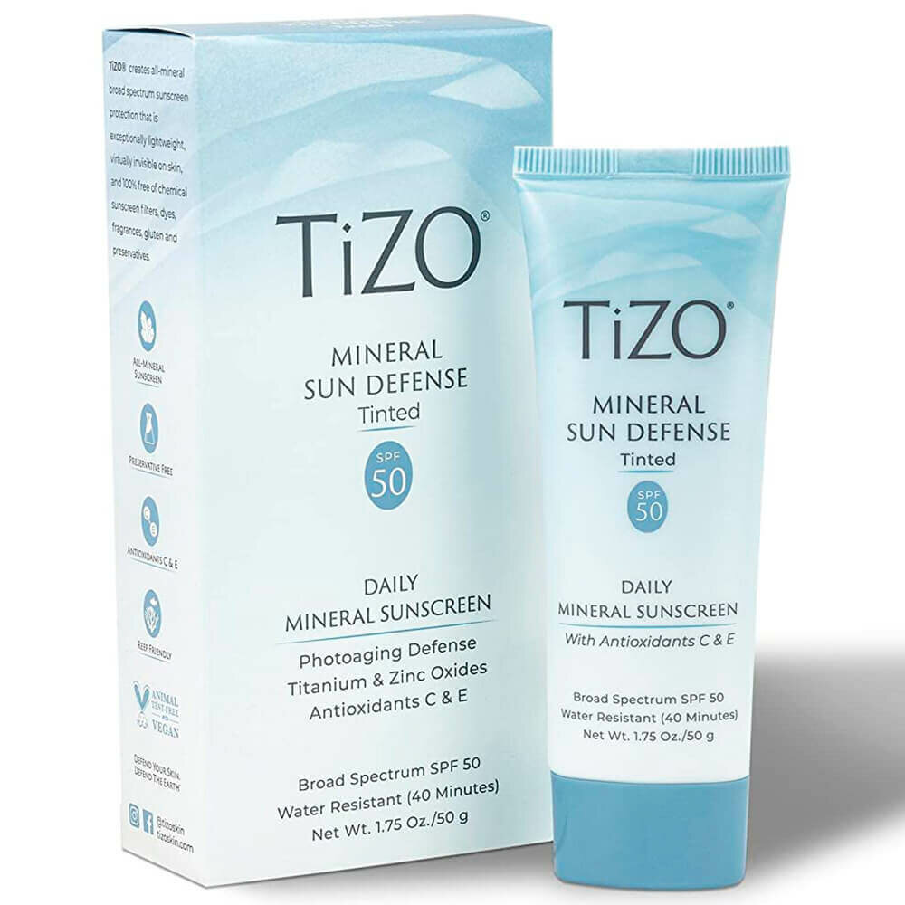 TIZO Крем солнцезащитный минеральный с оттенком для чувствительной кожи Mineral Sun Defense tinted SPF 50 50г