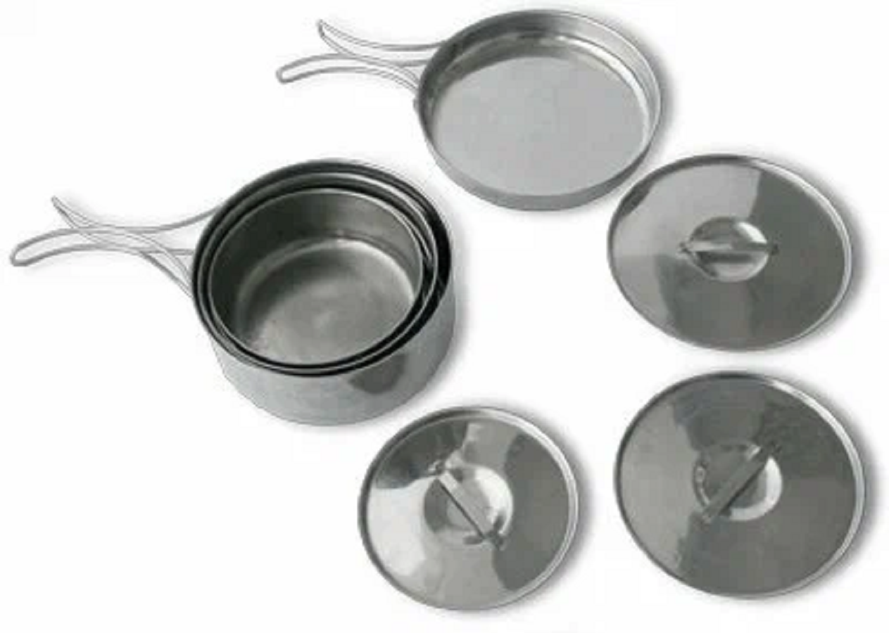 Набор круглых котелков (1,2;1,0;0,6 л) "Три друга и подруга", нерж. сталь, с раскладными ручками