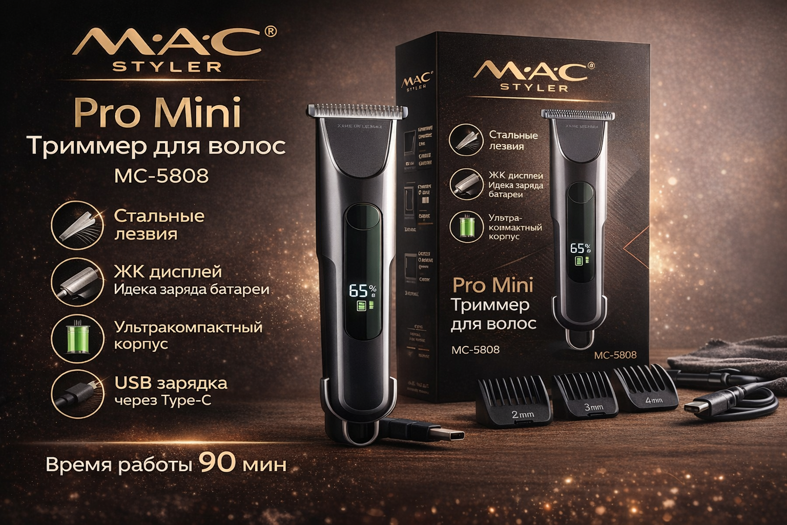 Триммер для волос MC-5808 Pro Mini с дисплеем — магазин ElectroD