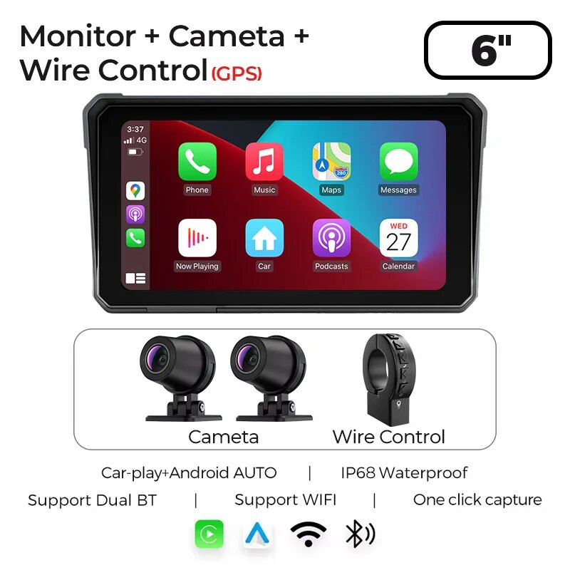 6-дюймовый водонепроницаемый мотоциклетный видеорегистратор 2K HD With Cam-GPS Cable, Нет