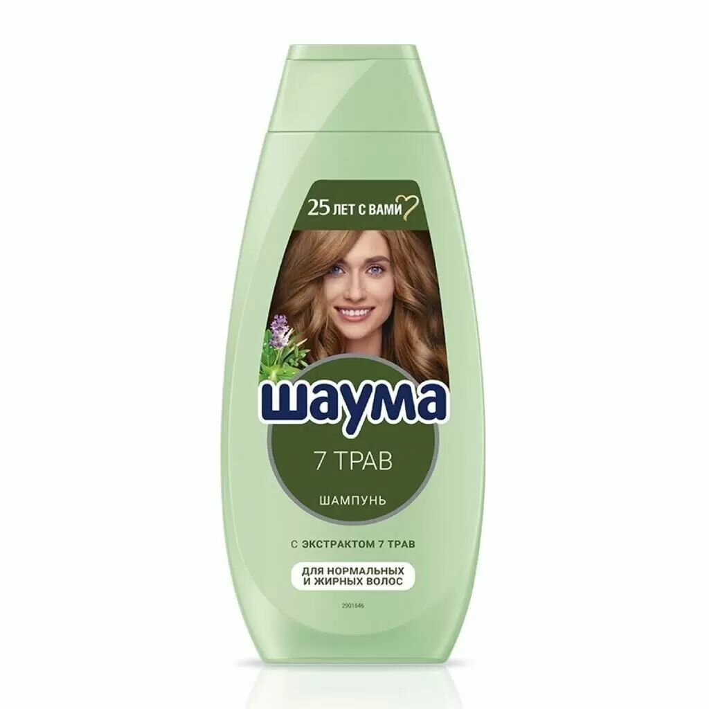 Шампунь Шаума 7 трав для нормальных, жирных волос, укрепляющий женский уход за кожей головы, 360 мл