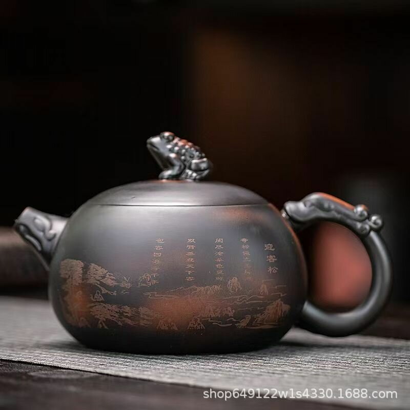 Новый чайник из фиолетовой глины для домашнего использования, чайник Сиши, чайник с изображением благоприятного слона, рельефная фиолетовая глина, полуручная работа, чайный сервиз для кунг-фу, подарочный товар.