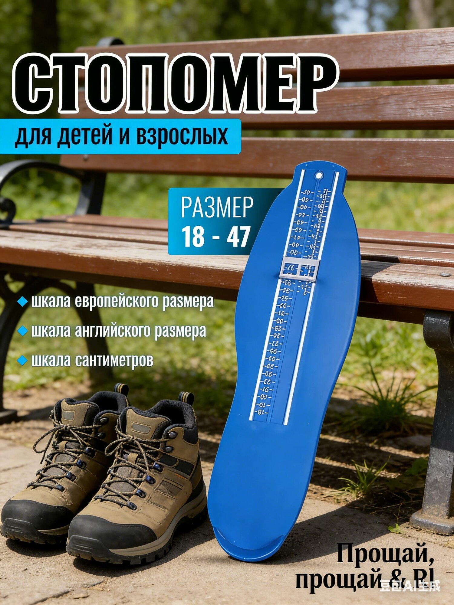 Механический шагомер для взрослых, устройство для измерения длины стопы и размера обуви, синий
