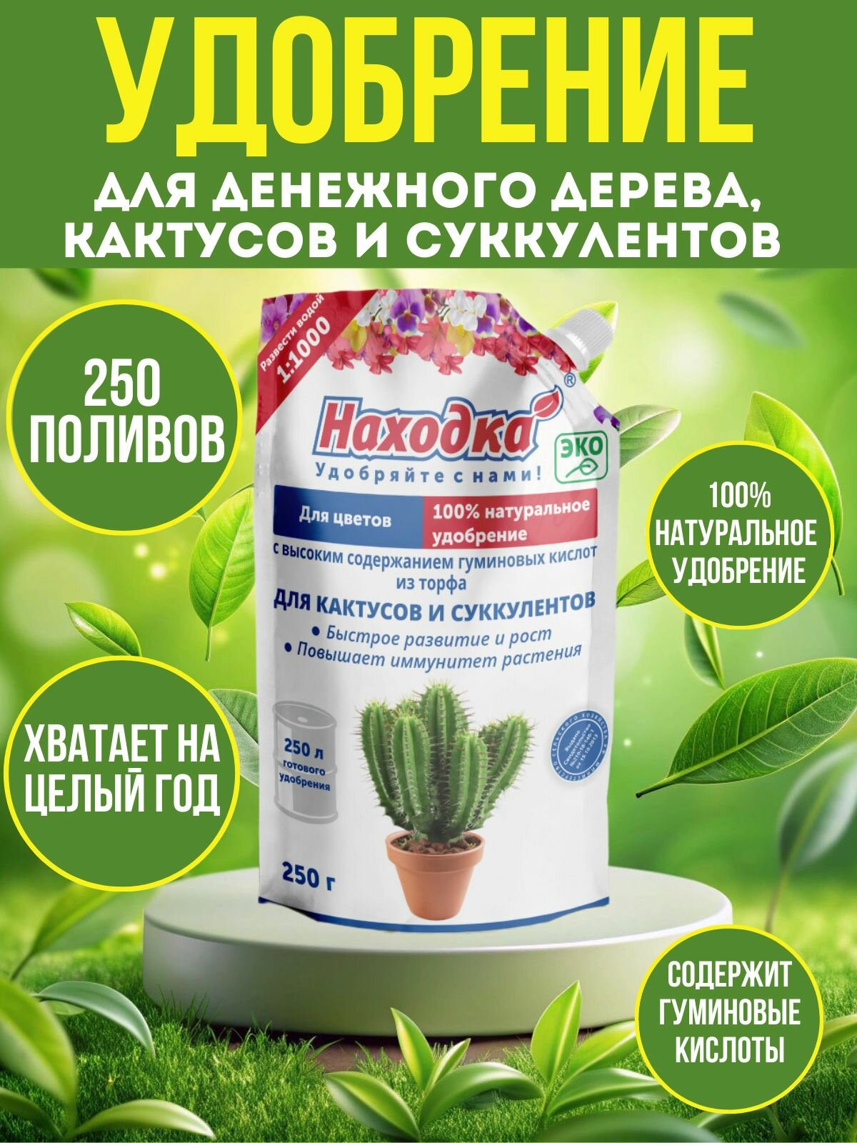 Удобрение для кактусов и суккулентов 250 л подкормка для полива и роста, Находка