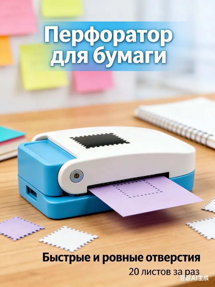 Фигурный дырокол для бумаги, до 20 листов, для штамповки почтовых марок, синий