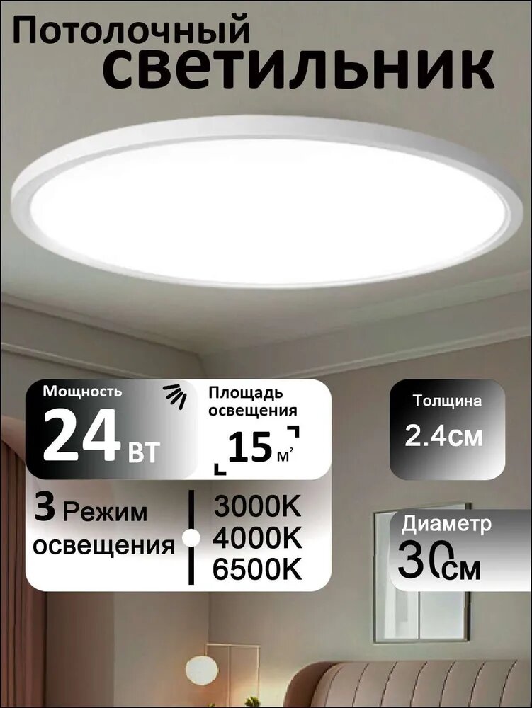 Светодиодная потолочная люстра 24 Вт, 30см, для гостиной и кухни, ABS пластик, регулируемая цветовая температура