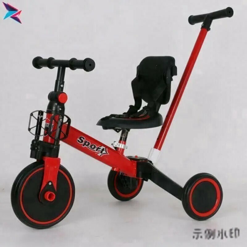 Детский беговел-велосипед 4в1 с родительской ручкой, желтыйqz