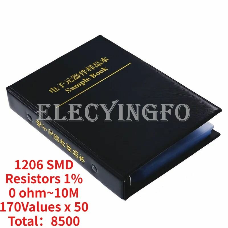 1206 Книга образца резистора SMD 1% 170 значений*50pcs 8500pcs 0ohm до 10M набор резистора чипа Assorted