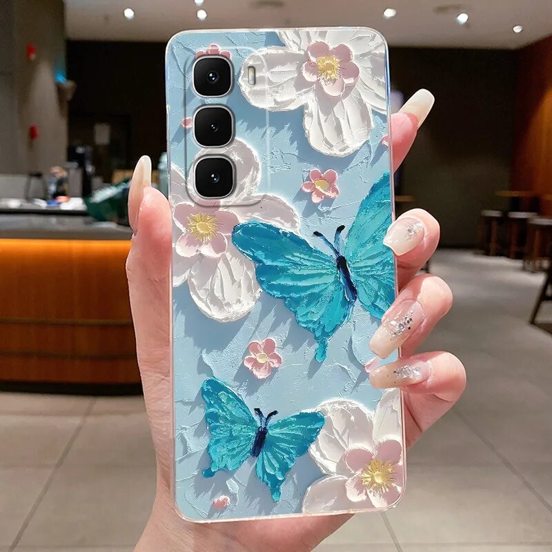 Чехол Tecno Spark 40 Pro, бабочка и цветы, TPU-TPU322