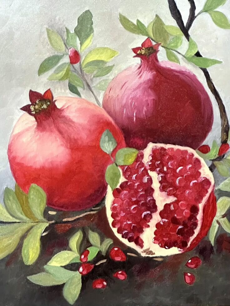 Алмазная живопись "Сочный гранат", 5D, круглая, 40x50 см. Производитель: Brose Art.