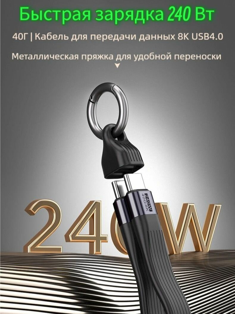Кабель для передачи данных USB 4.0 типа C, поддерживающий подачу питания 240 Вт, скорость передачи данных 40 Гбит/с и совместимый с функцией зеркалирования экрана сверхвысокой четкости 8K