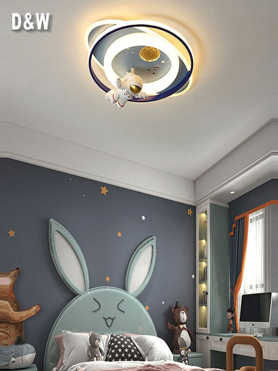 Люстра Потолочный светильник для детской комнаты led/6842/50cm/200 Вт/Голубая космическая ракета /Детский подарок