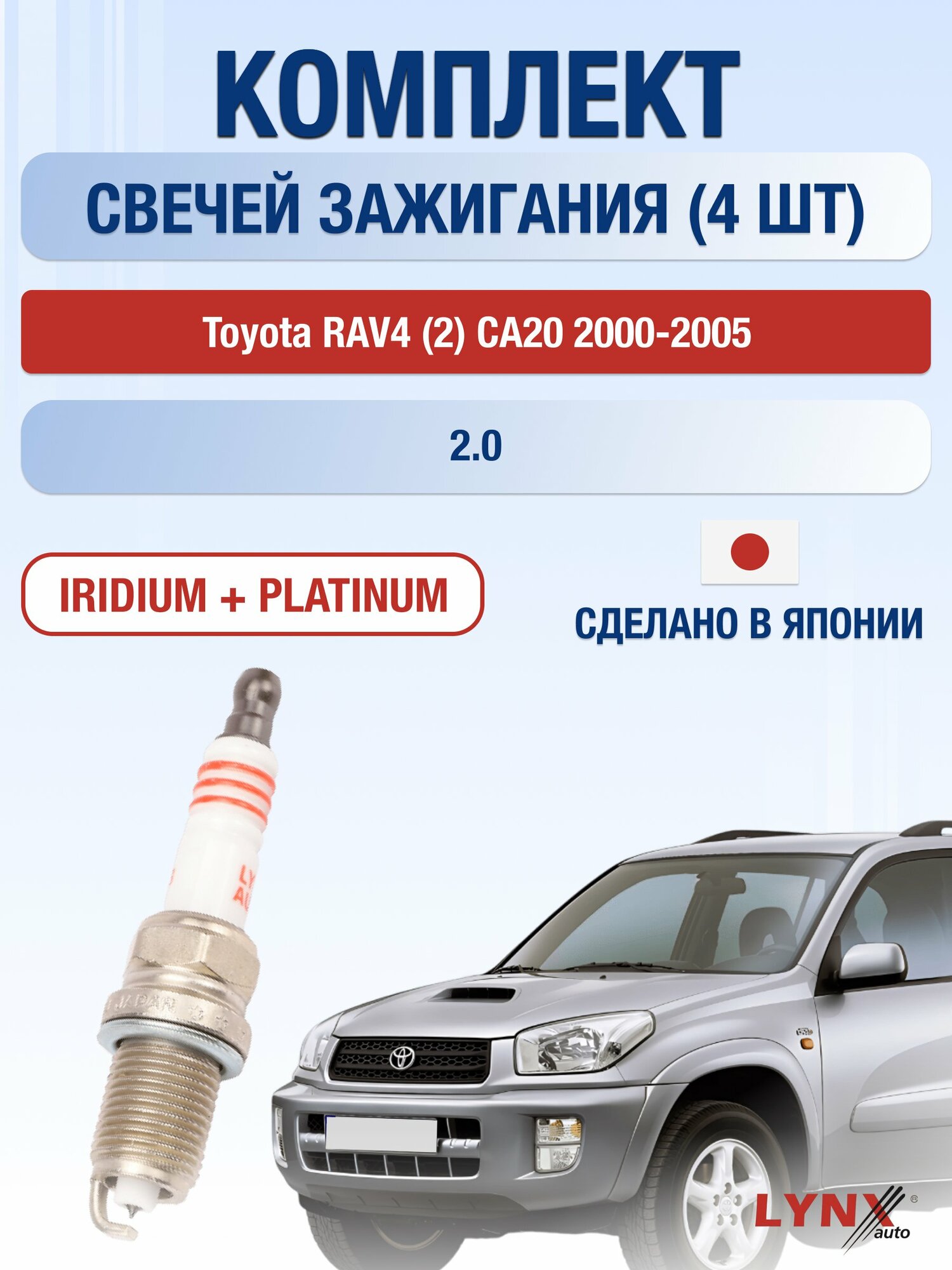 Свечи зажигания на Toyota RAV4 (2) CA20 2000-2005г./ комплект 4 шт. Двигатель 2.0 (1AZ-FE, 1AZ-FSE) SP-173/ LYNXauto