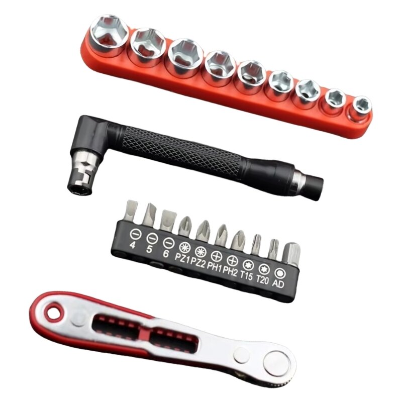 Ratcheting Screwdriver 36 Teeth Magnetic Ergonomic Design with L Shape Socket Wrench and Bits Set For Precisions Work