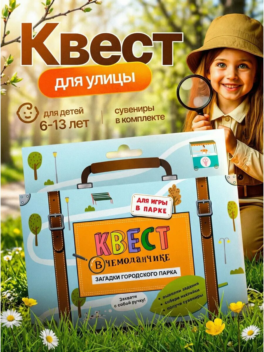 Квест по поиску подарка HappyLine "Загадки городского парка", уличная игра, семейная от 6 до 13 лет