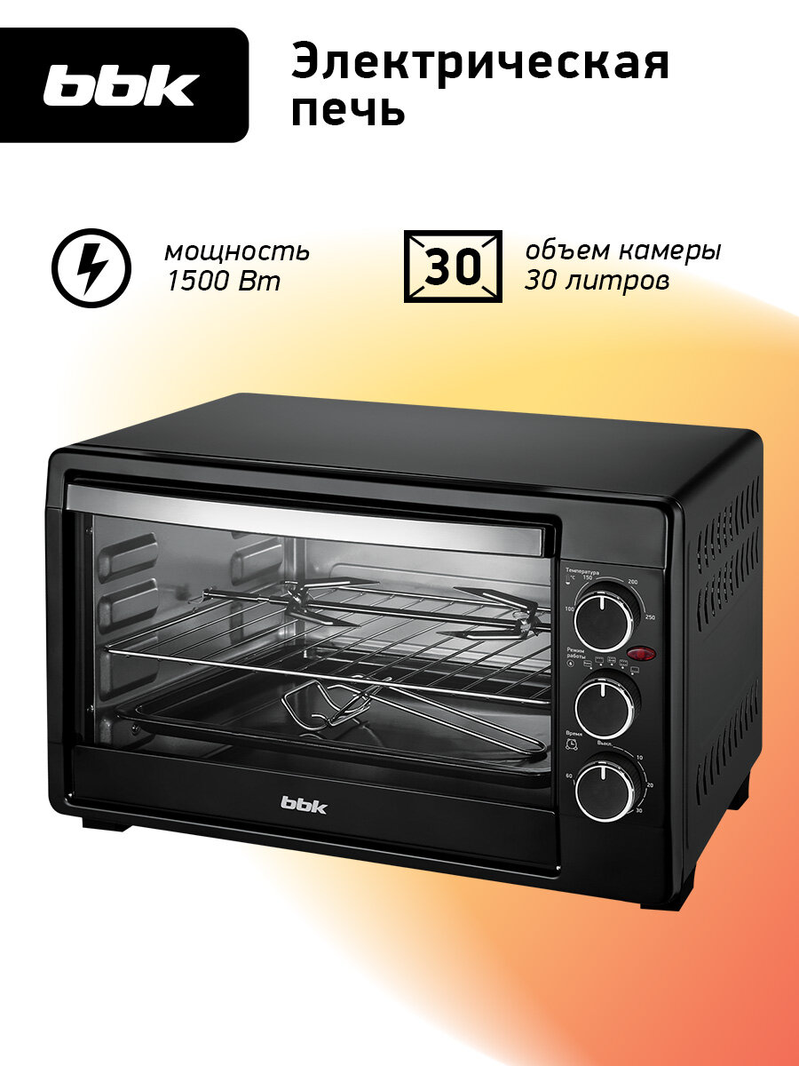 Духовка электрическая BBK OE3070M черный, объем камеры 30 л, мощность 1500 Вт