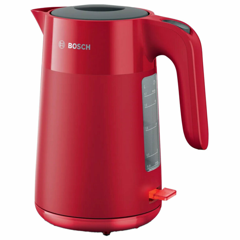 Чайник BOSCH TWK 2M164, 1,7 л, 2400 Вт, закрытый нагревательный элемент, пластик, красный, 458592