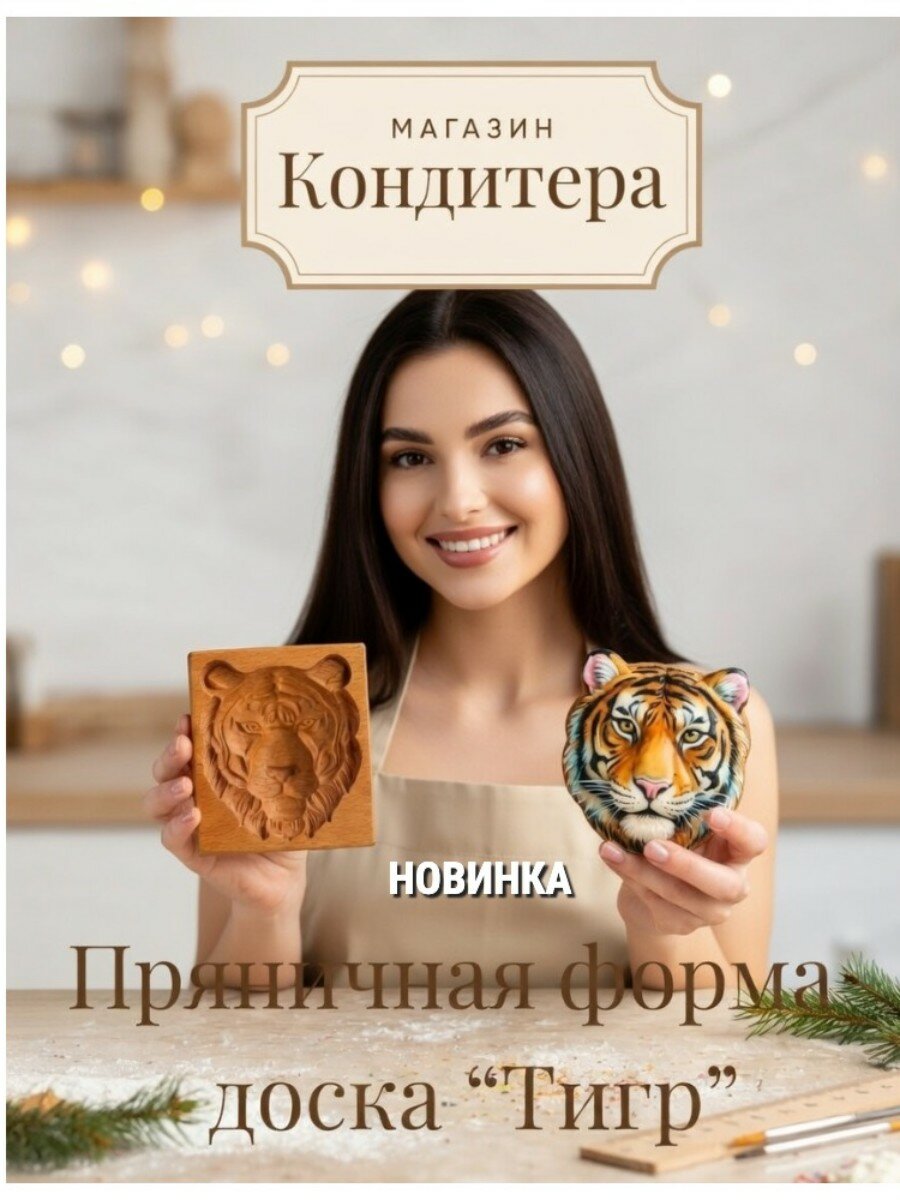 Пряничная форма-доска "Тигр" для формирования пряников и печенья
