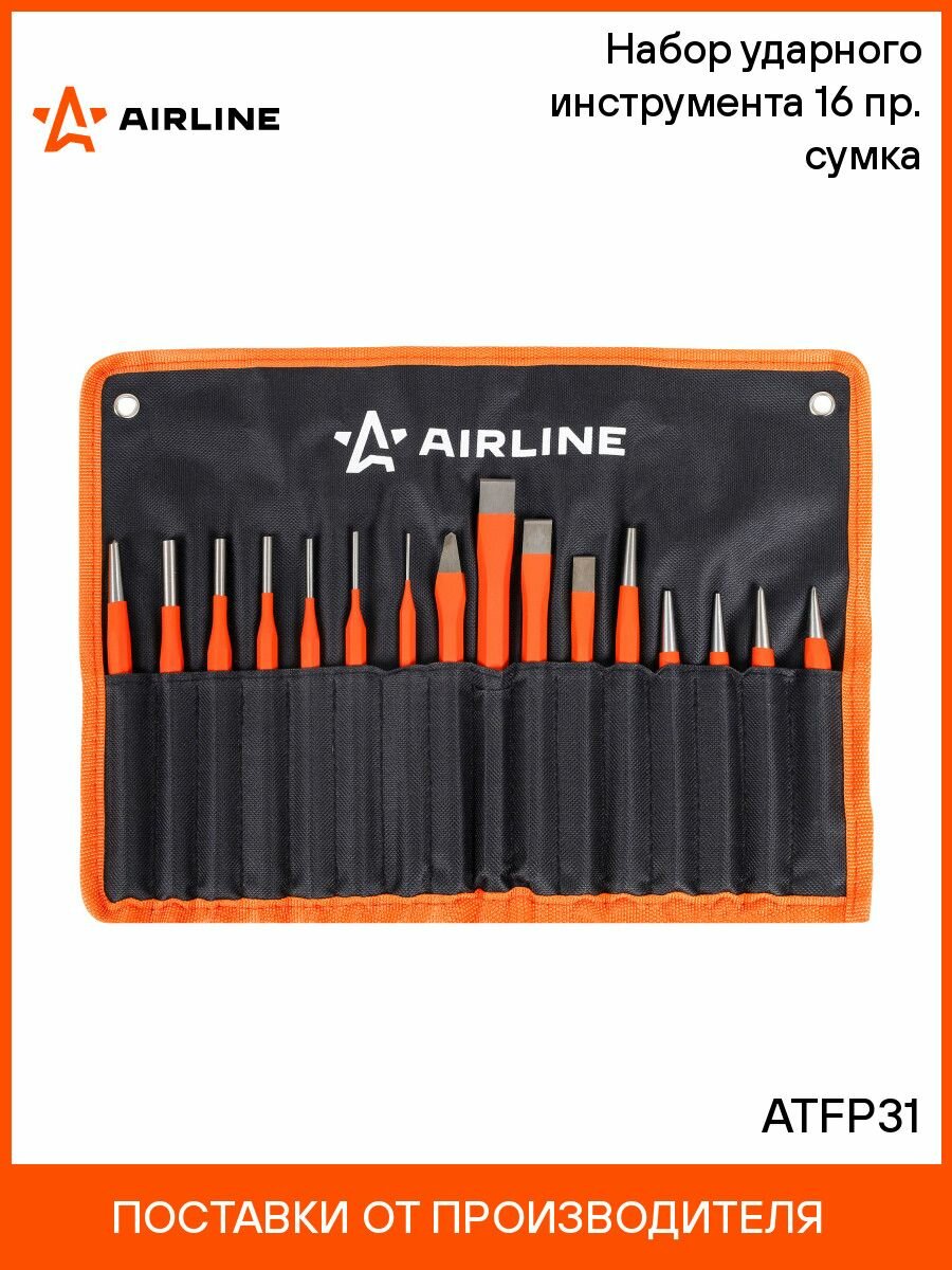 Набор ударного инструмента 16 пр.(зубило, кернер, выколотка, добойник) сумка AIRLINE ATFP31