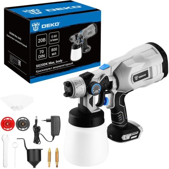 Краскопульт аккумуляторный Deko SG20DK Max, 20В, 800 мл, без АКБ и ЗУ (083-1134)