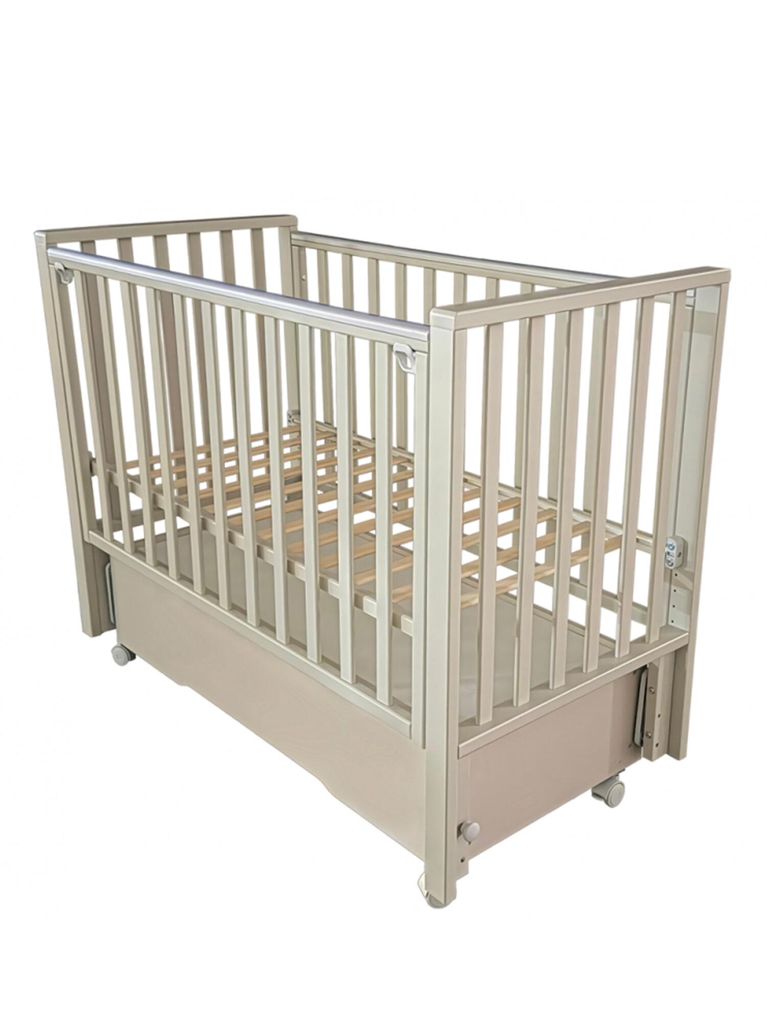 Кроватка для новорожденных Антел Николь с универсальным маятником, автостенкой, колесами и ящиком, береза, кашемир