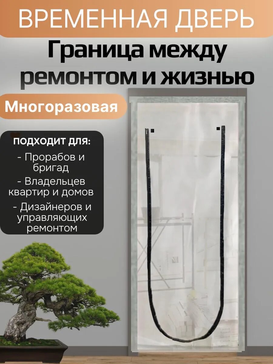 Дверь временная, защитная, от пыли, для ремонта, с U-образной молнией 1 шт