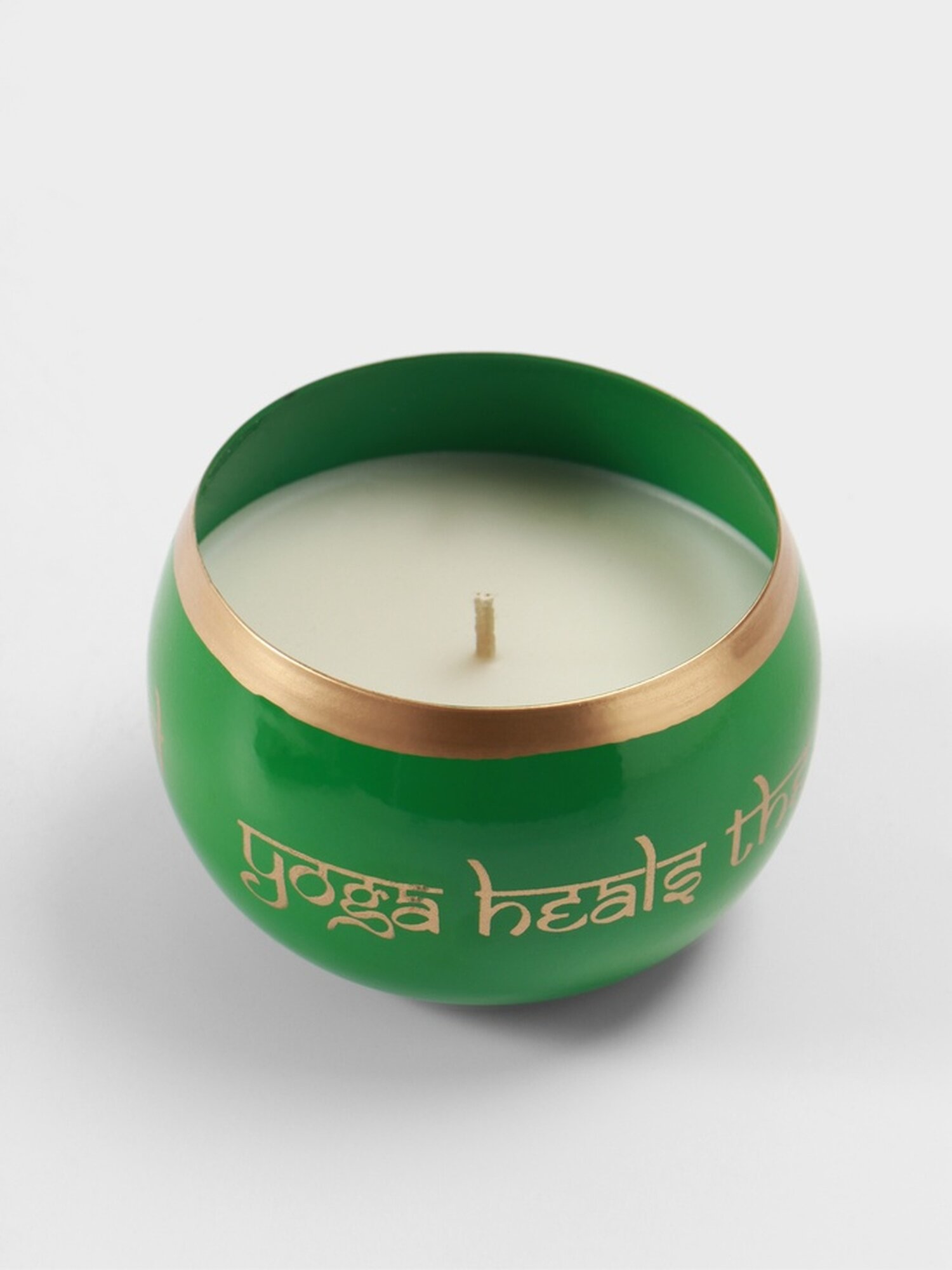 Свеча в чаше Yoga heal the soul зелёная, соевый воск 200 гр 8,5х7 см