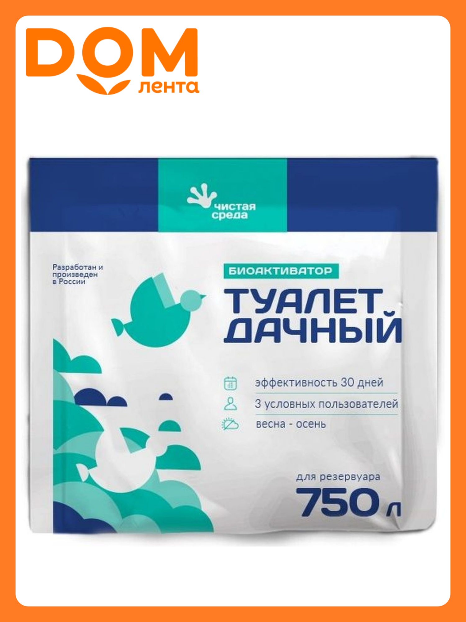 Биопрепарат Чистая среда "Туалет дачный", для выгребных ям, 750л, бесцветный, 1 шт