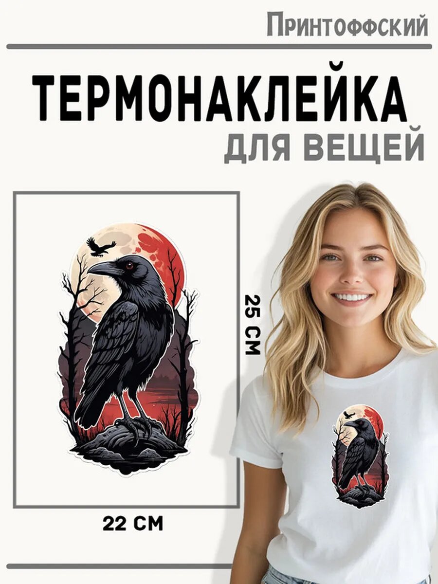 Термонаклейка для одежды и аксессуаров DTF-печать Ворон — фото 1