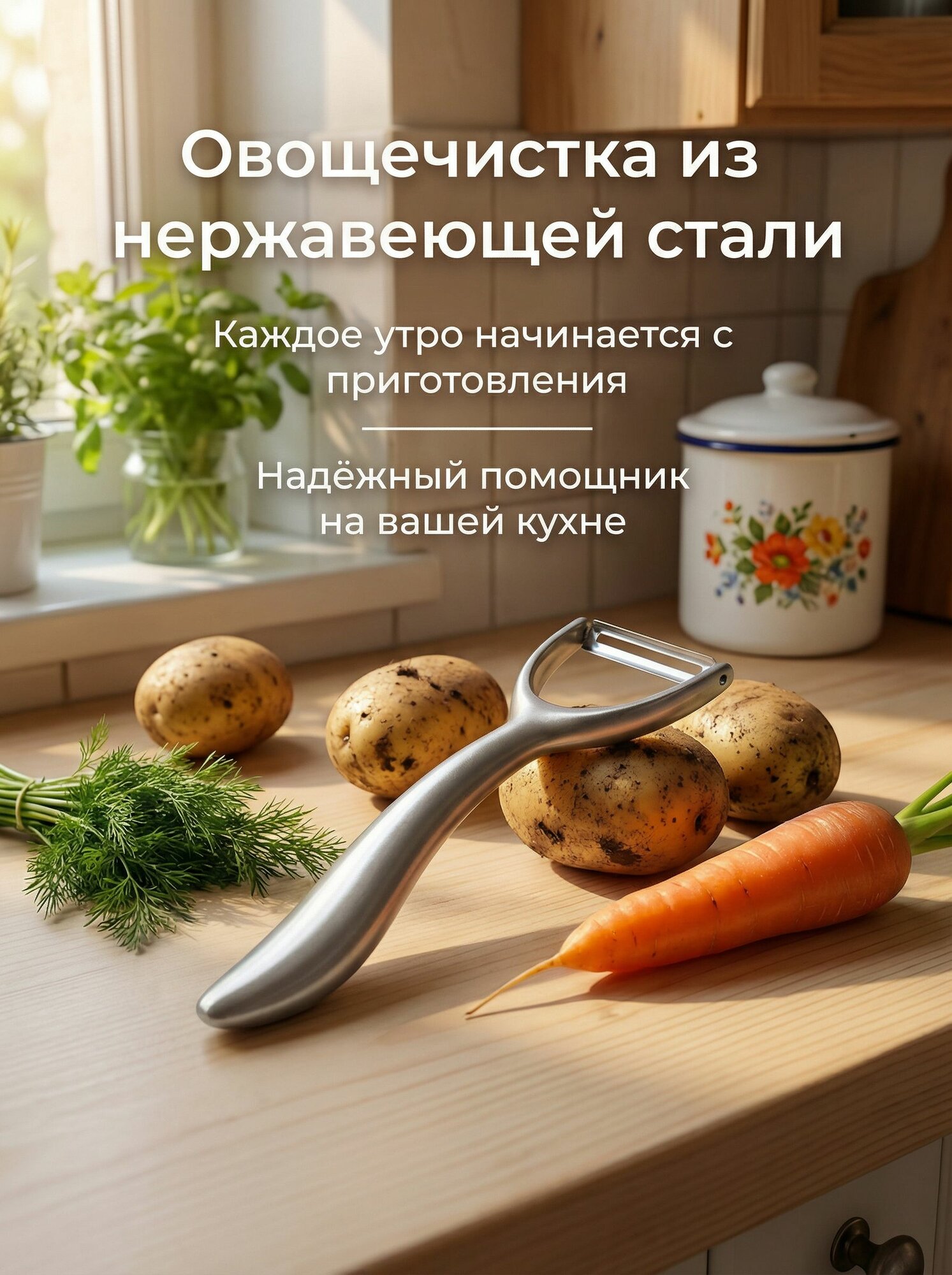 Цельнолитая овощечистка из высококачественной нержавеющей стали: удобная в использовании и безопасная для мытья в посудомоечной машине
