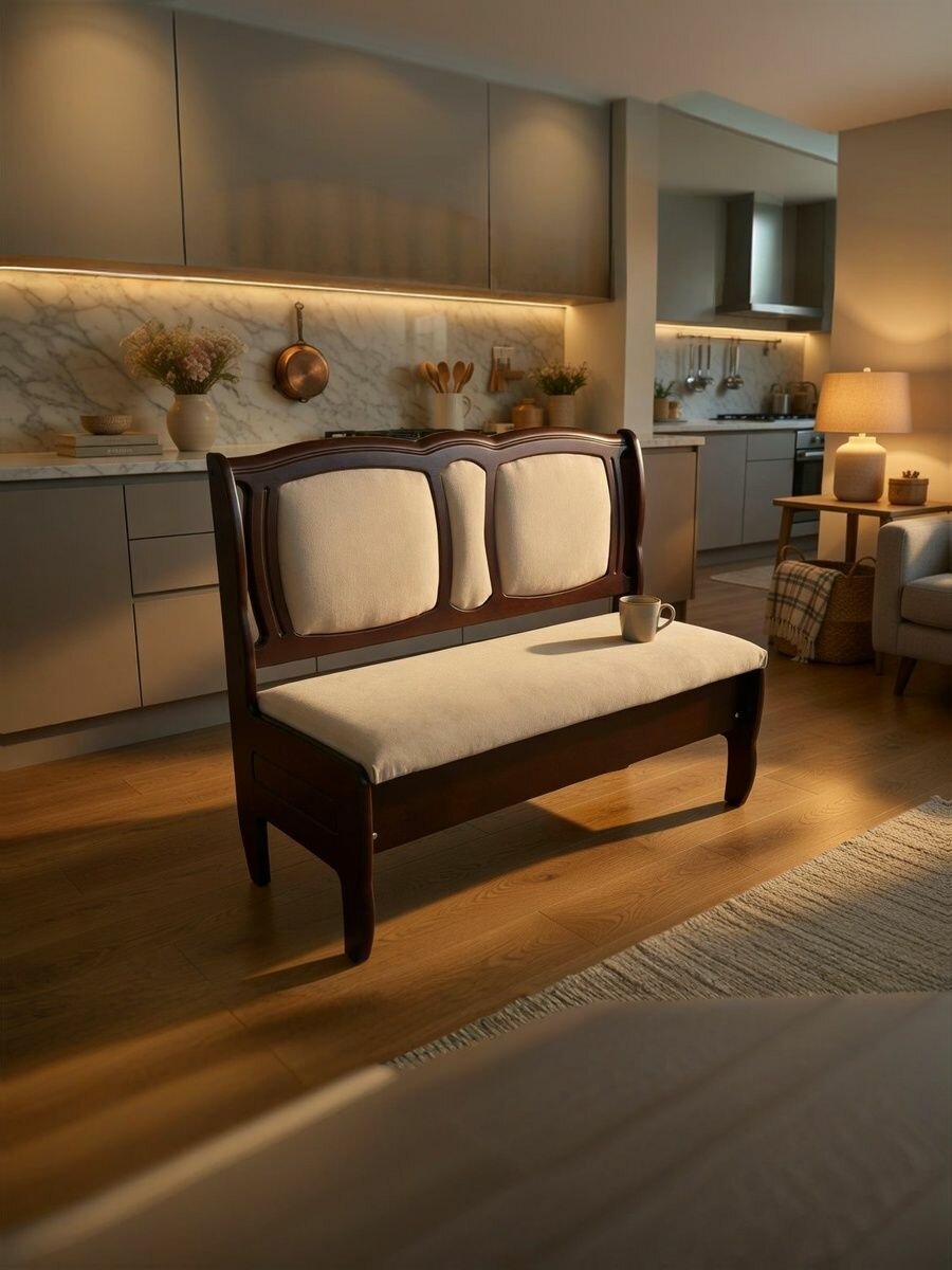 Диван кухонный обеденный из натурального дерева с ящиком для хранения