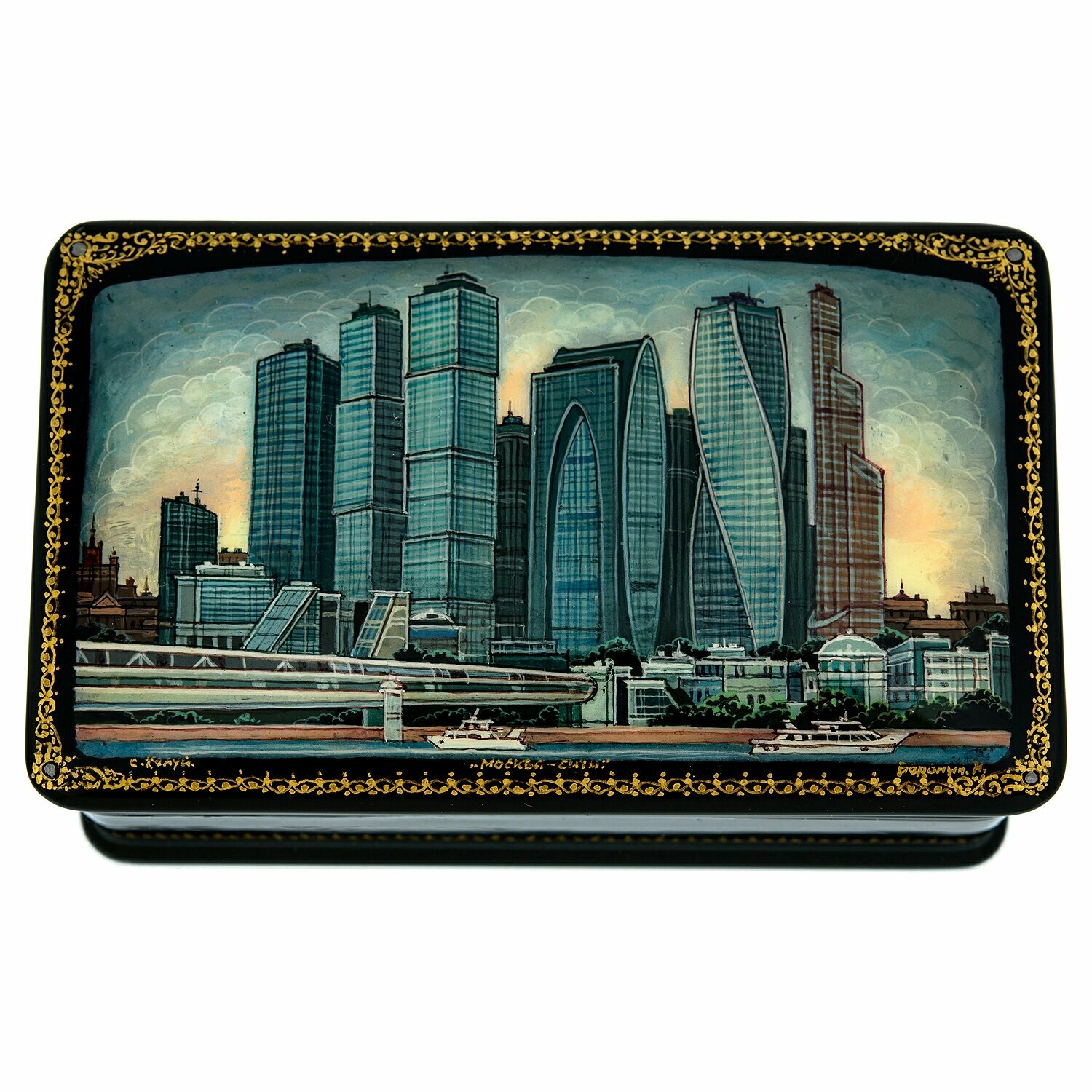 0076802 Лаковая миниатюра Шкатулка "Москва-сити" 10*06 см 6,497